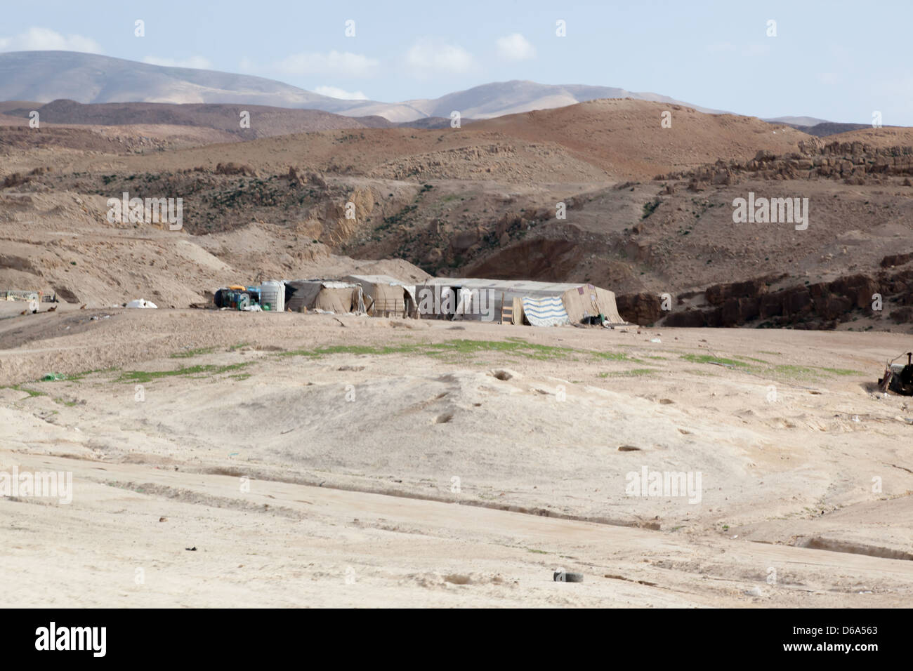 Bedouin tent in the dry desert of Jordan, a dry, inhospitable place to ...