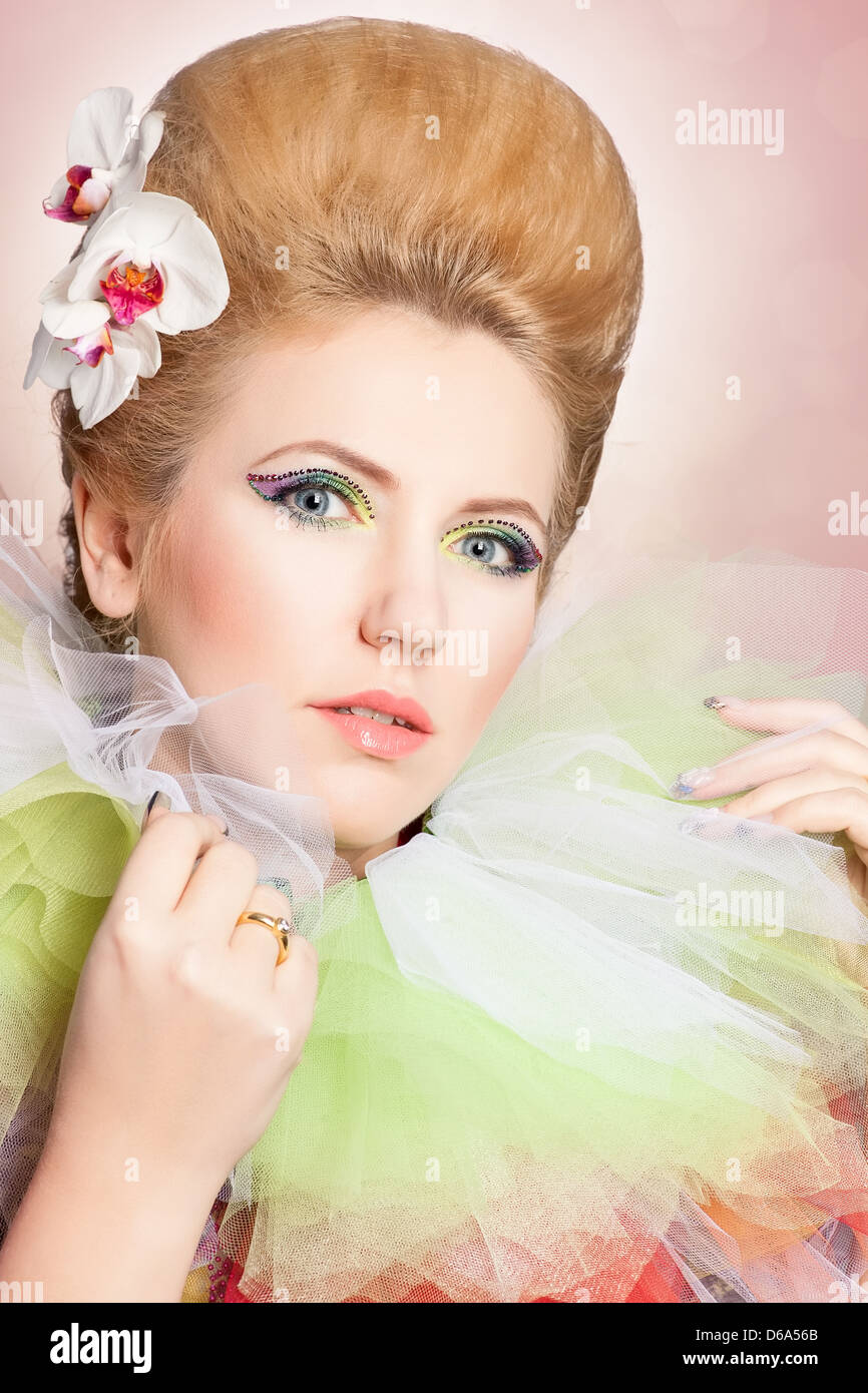 Beautiful fairy-tale woman wearing tulle collars Stock Photo - Alamy