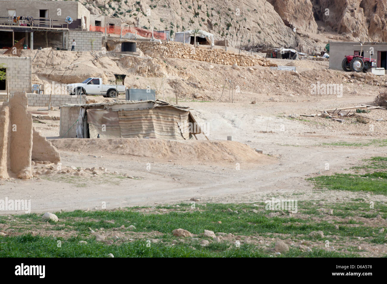 Bedouin tent in the dry desert of Jordan, a dry, inhospitable place to ...