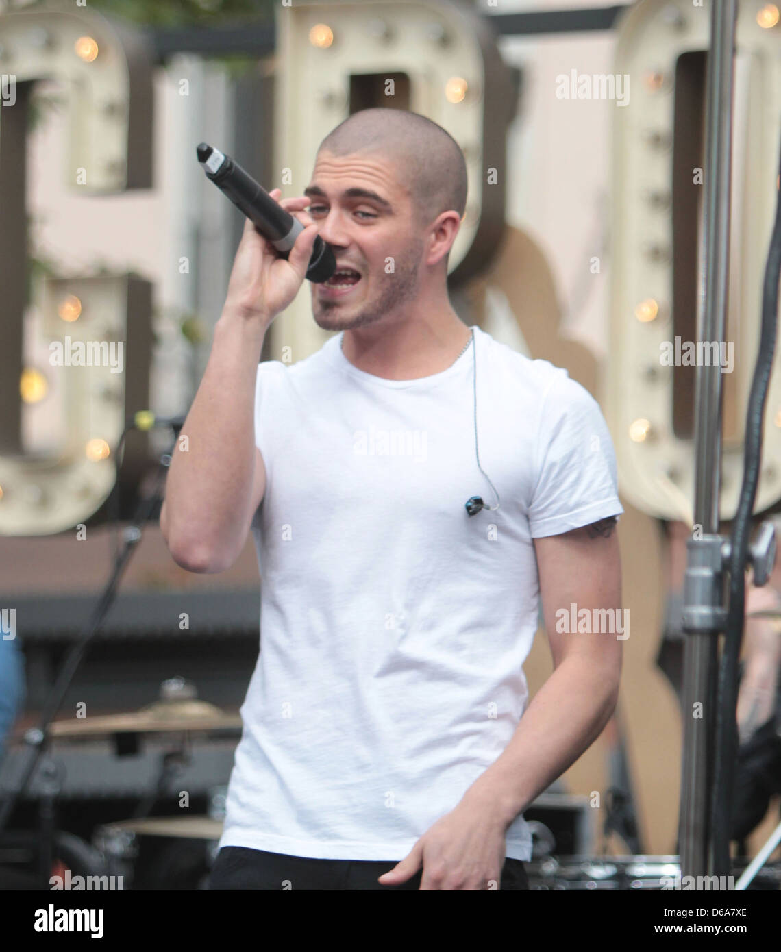 Max George of The Wanted performing on 'Extra' at The Grove. Los ...