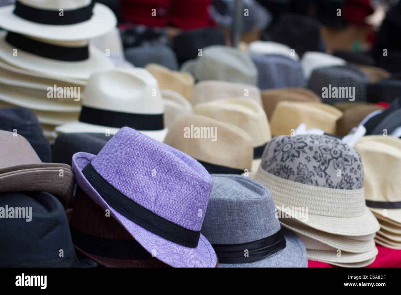 Hats for sale at a market Stock Photo - Alamy