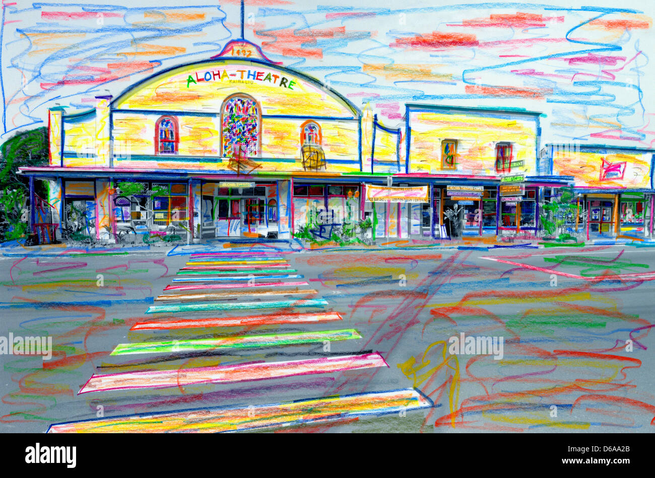 Hand color of Aloha Theatre in Kainalihu, HI Stock Photo - Alamy