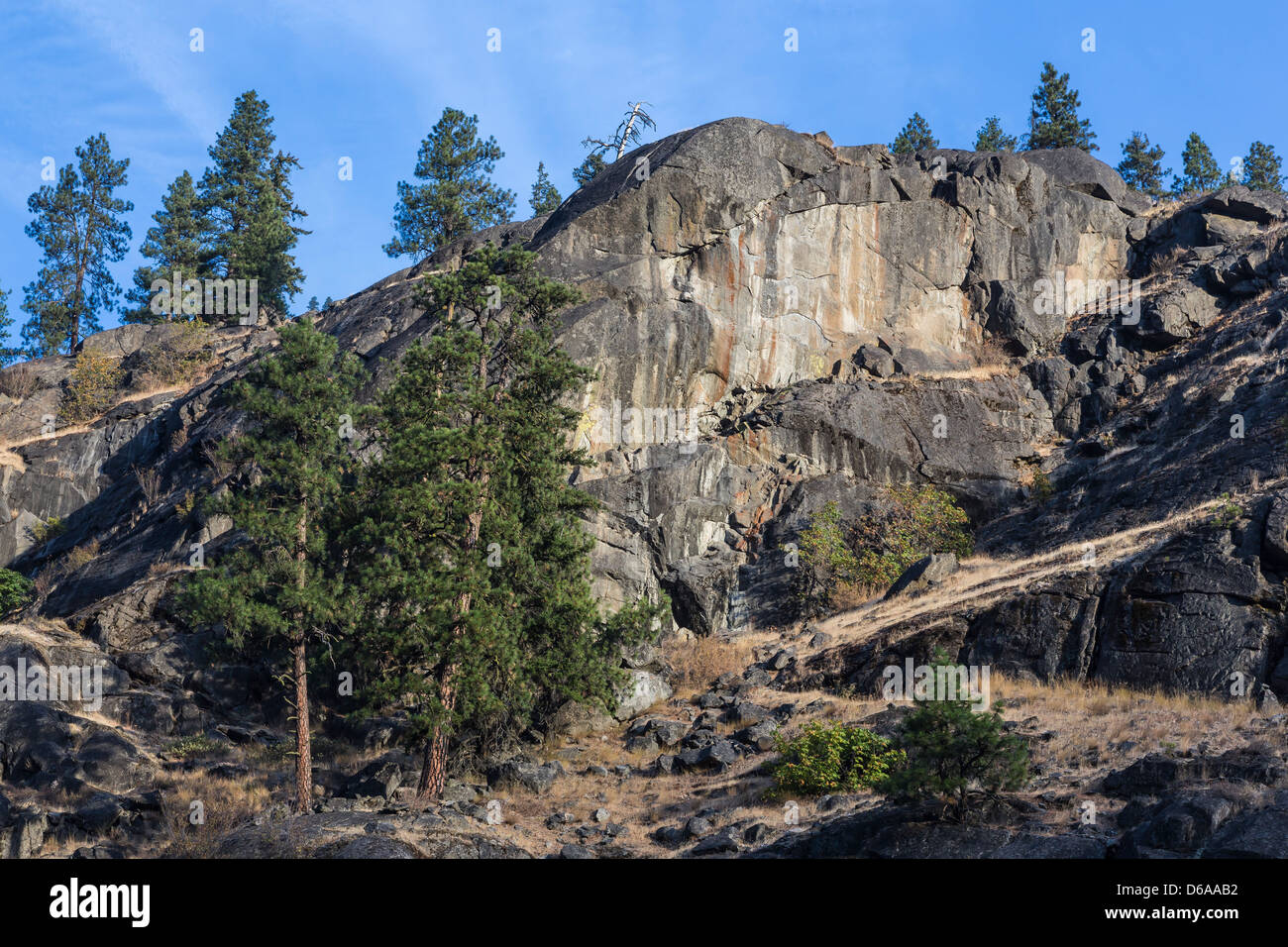 Cliff in Icicle Creek Valley viewed from Snow Creek Trailhead for The ...