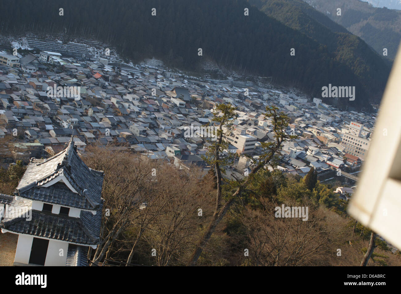 A panoramic view of Gifu-ken's castle city in Japan, with historical ...