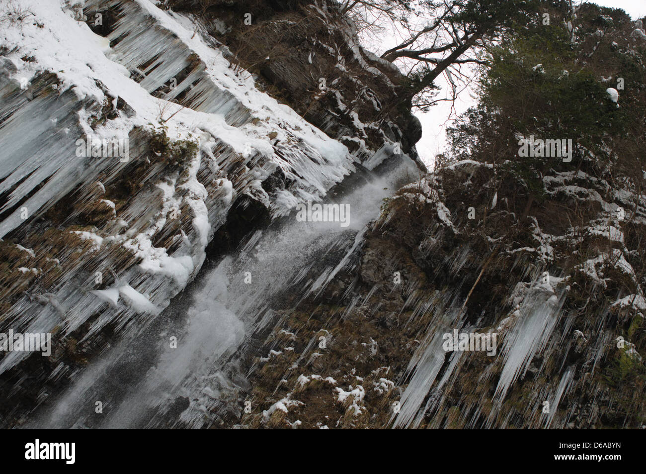 A winter scene of Amidagataki waterfall in Gifu Prefecture, Japan ...
