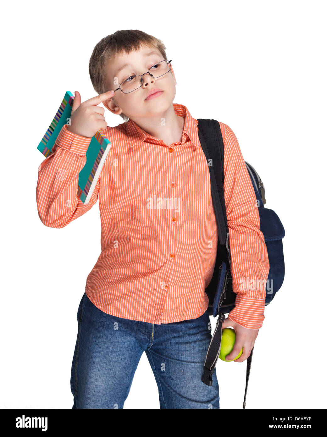 Schoolchild in glasses with apple Stock Photo - Alamy