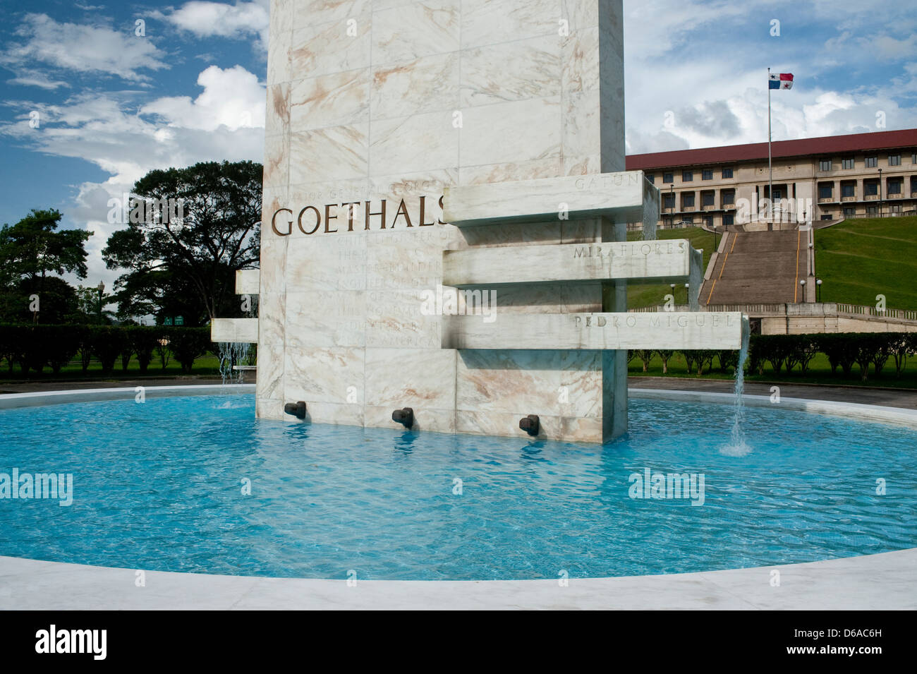Goethals Monument below the administration building of Panama Canal ...