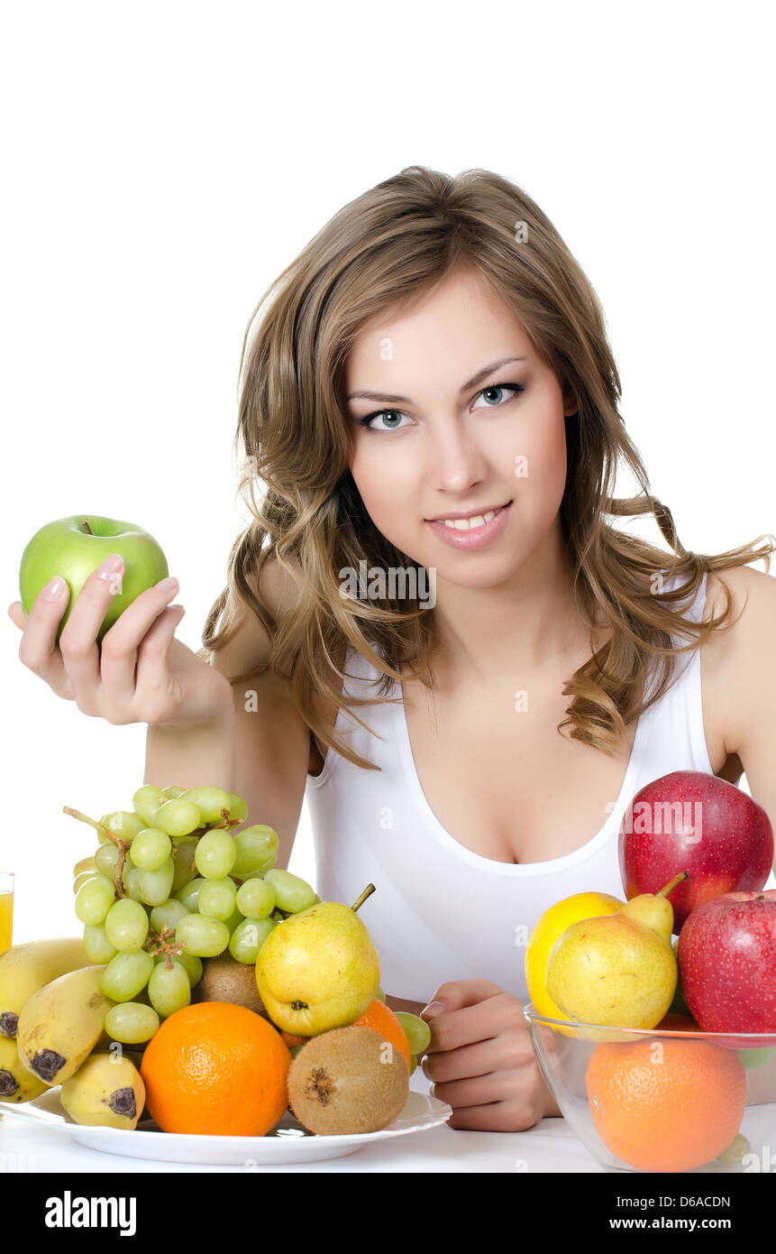 Beautiful girl with fruit and vegetables Stock Photo - Alamy