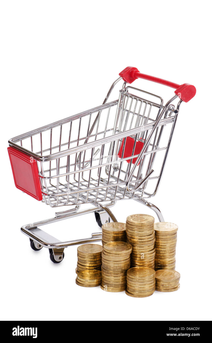 shopping cart and coins Stock Photo - Alamy