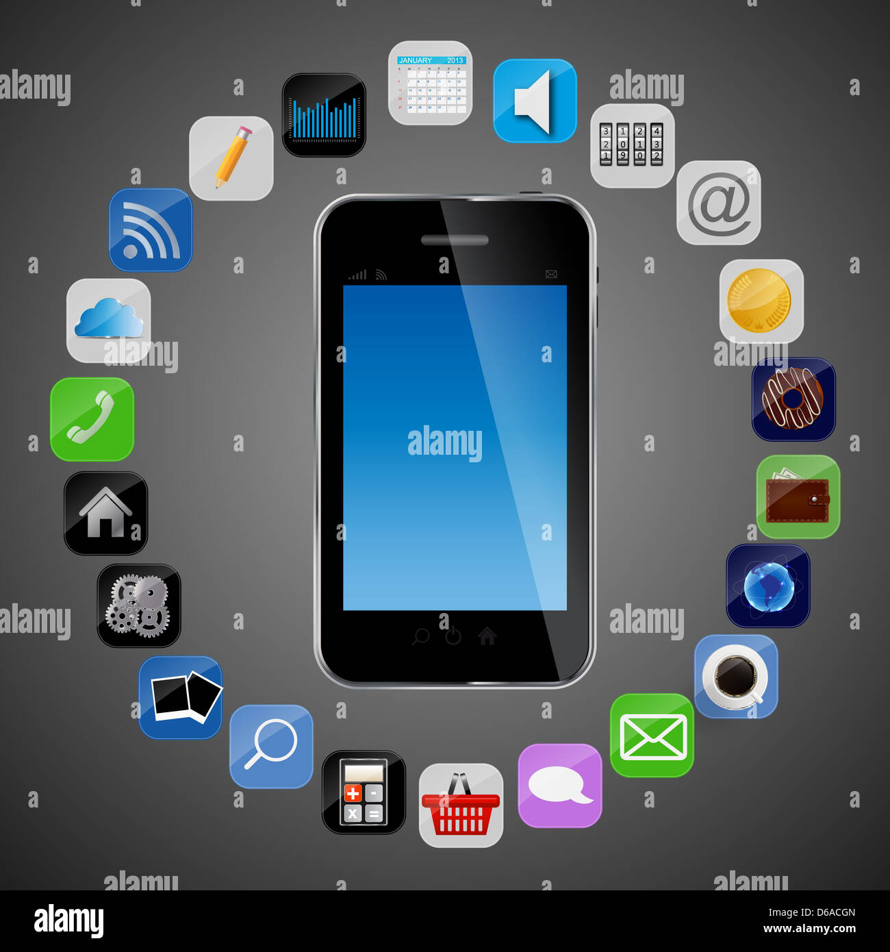 Universal design phone with apps icons vector illustration Stock Photo ...