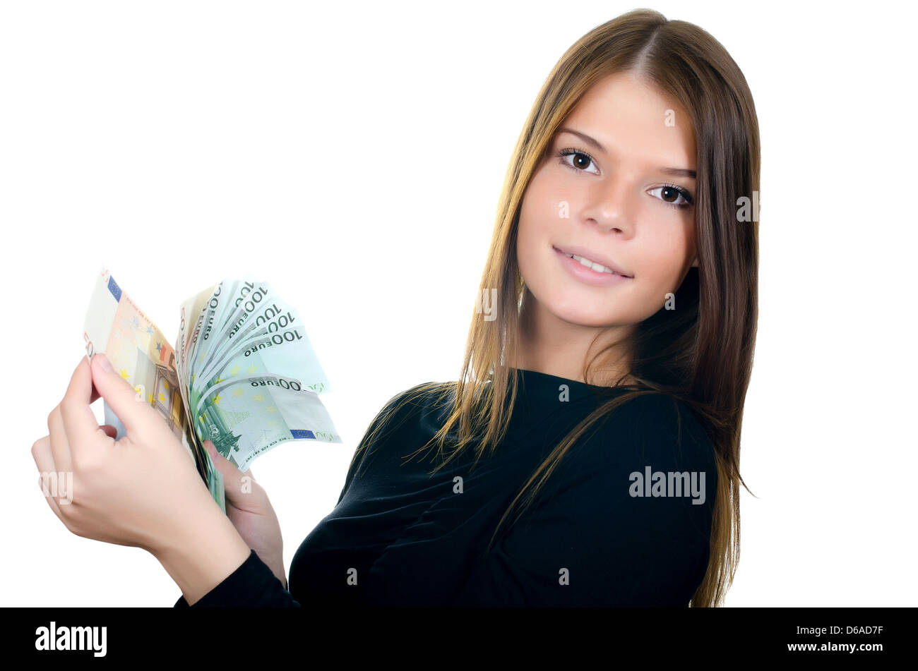 The beautiful girl with euro banknotes Stock Photo - Alamy