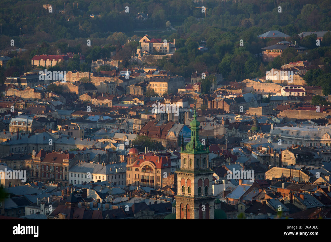 Lviv, Ukraine, view from Wysokyi Samok the Virgin Dormition Church ...