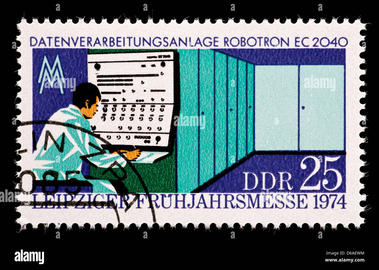 Postage stamp from East Germany (DDR) depicting a Robotron EC 2040 data ...