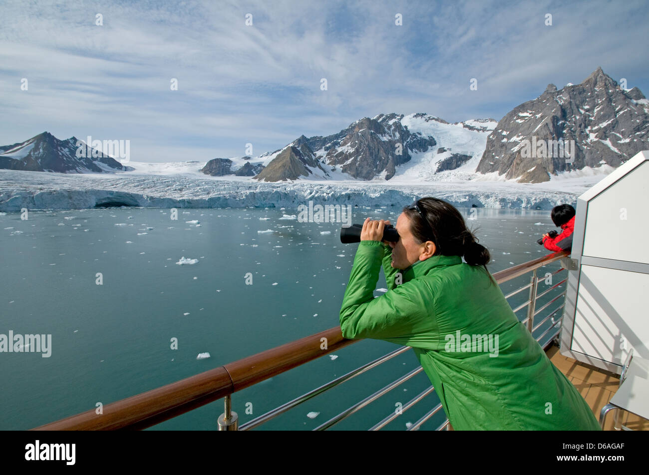 Norway, Svalbard Archipelago, Spitsbergen, Hornsund, Hornbreen. Woman ...