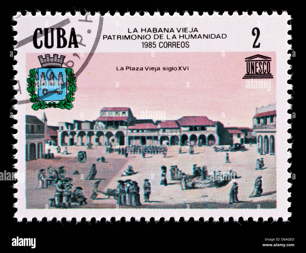 Postage stamp from Cuba depicting Plaza Vieja, UNESCO world heritage ...