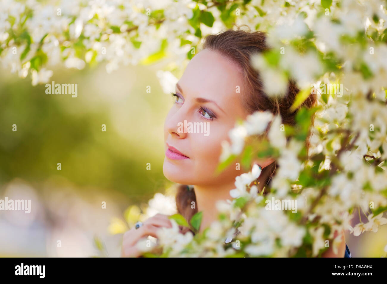Beautiful woman in a spring garden Stock Photo - Alamy