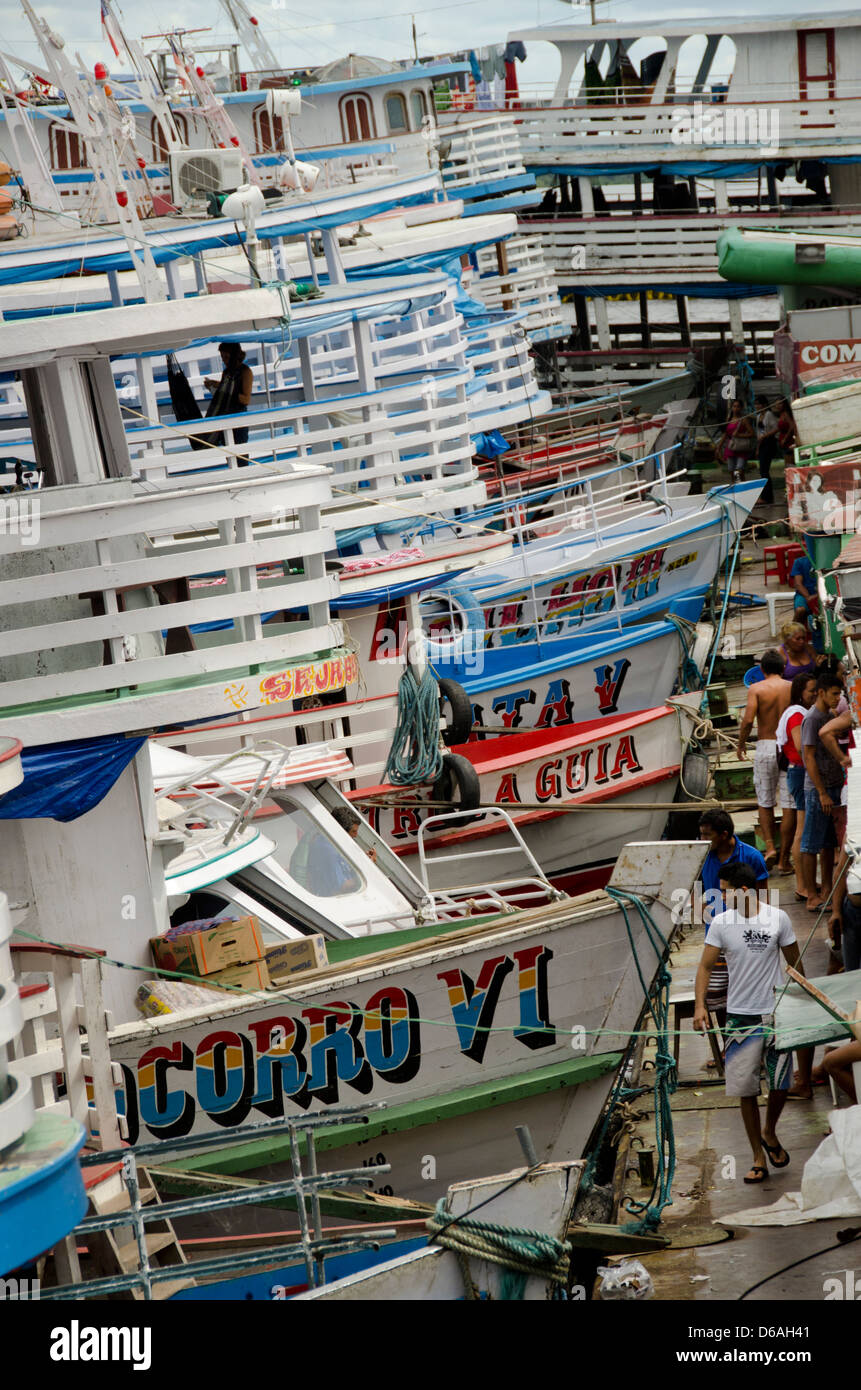 Brazil, Amazon, Manaus. Busy waterfront pier Stock Photo - Alamy