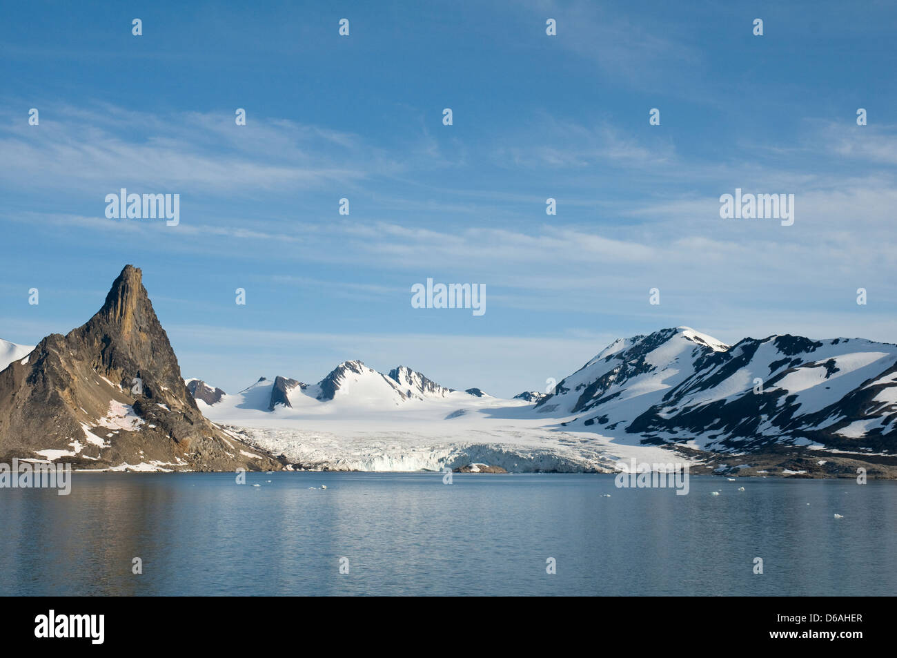 Norway, Svalbard Archipelago, Spitsbergen, Hornsund. Scenic landscape of a retreating glacier ...
