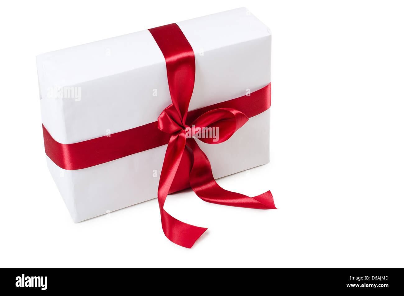 Box with a gift with a red tape Stock Photo - Alamy