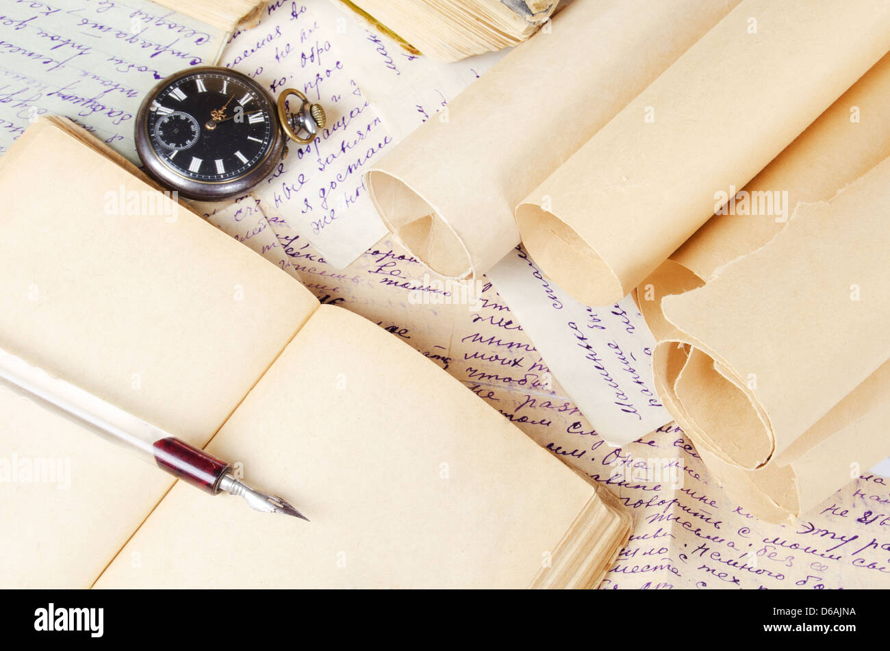 Many ancient scrolls on old letters Stock Photo - Alamy