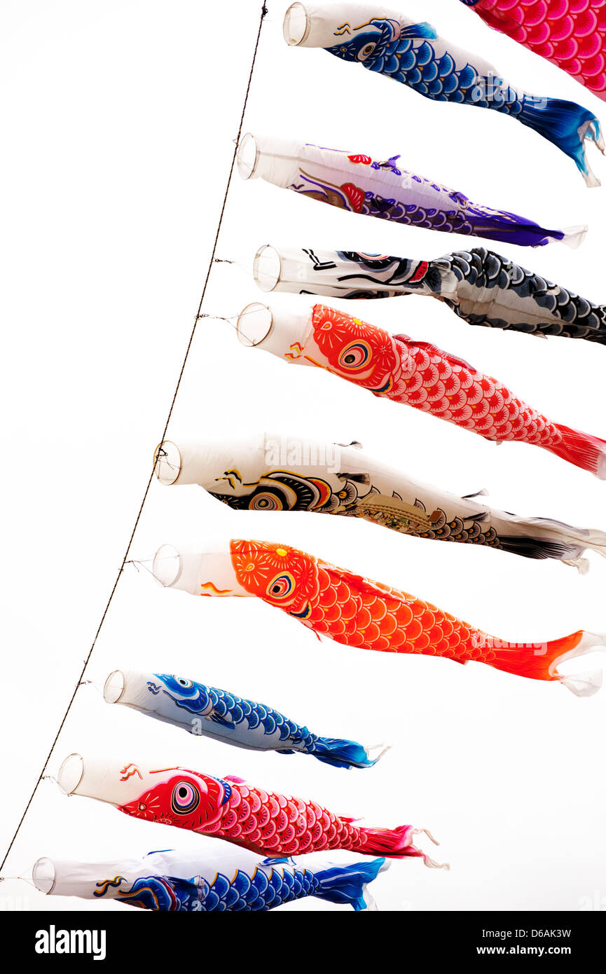Koinobori carp flags flying in May for Children's Day in Japan Stock ...