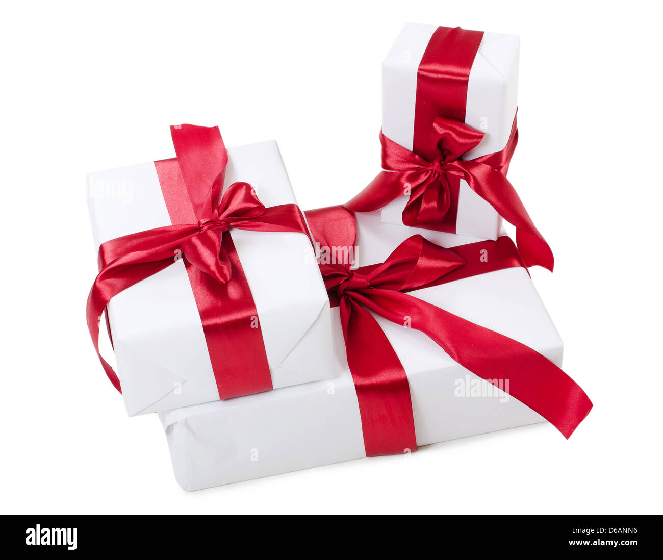 Box with a gift with a red tape Stock Photo - Alamy