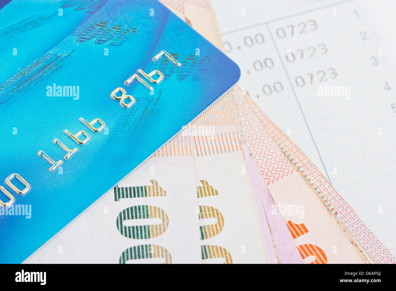 Credit card, Thai bank notes with bankbook Stock Photo - Alamy