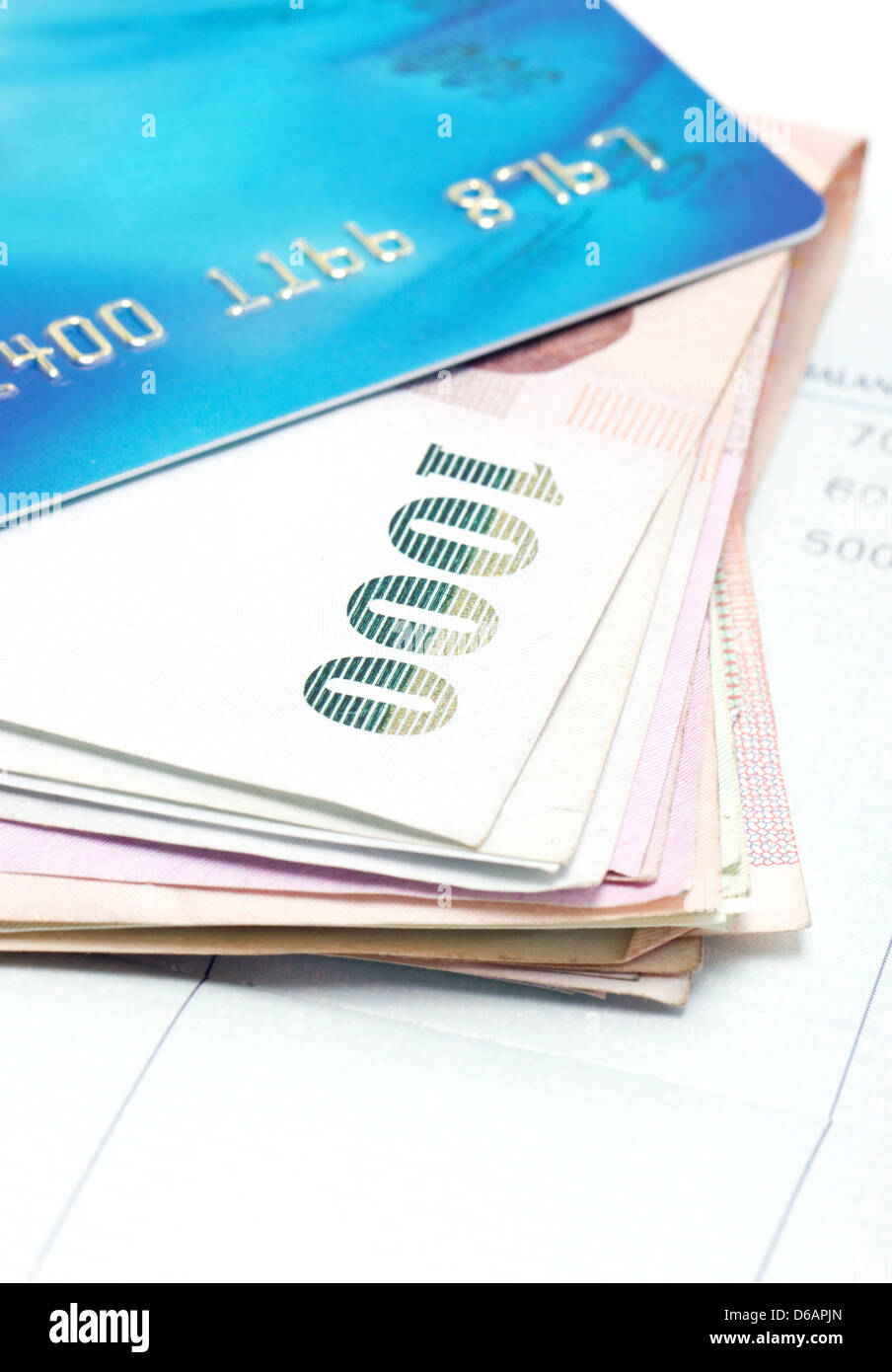 Credit card, Thai bank notes with bankbook Stock Photo - Alamy