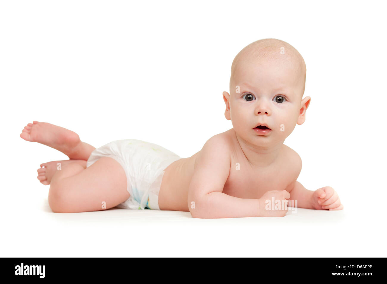 baby boy lying on tummy isolated on white background Stock Photo - Alamy