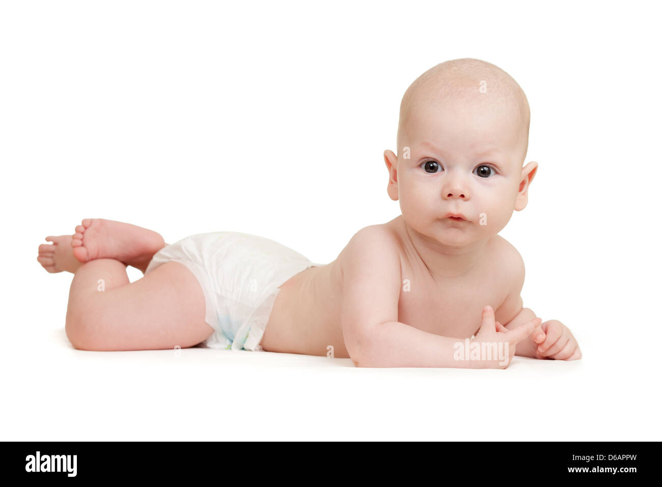 baby boy lying on tummy isolated on white background Stock Photo - Alamy