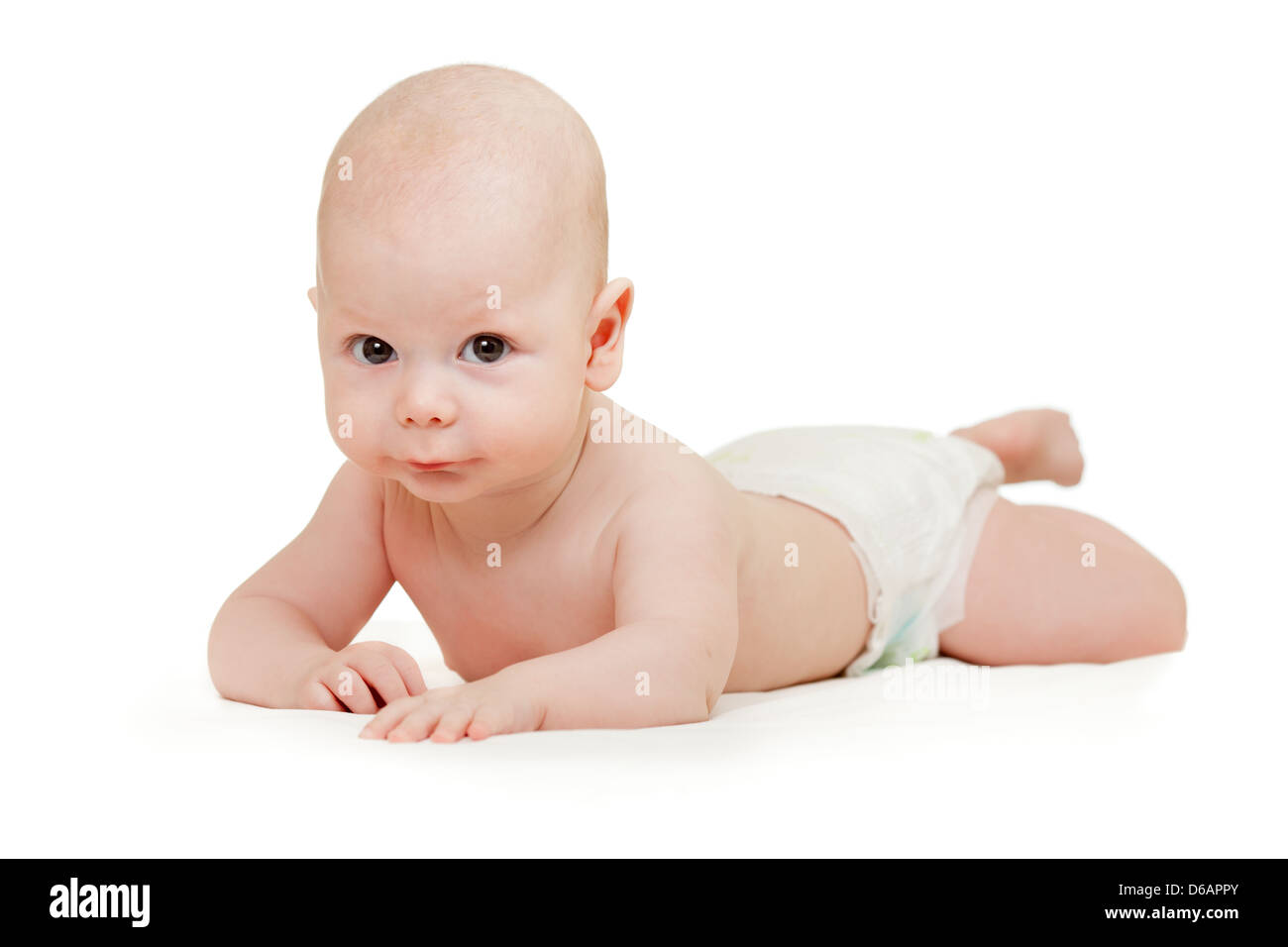 baby boy lying on tummy isolated on white background Stock Photo - Alamy