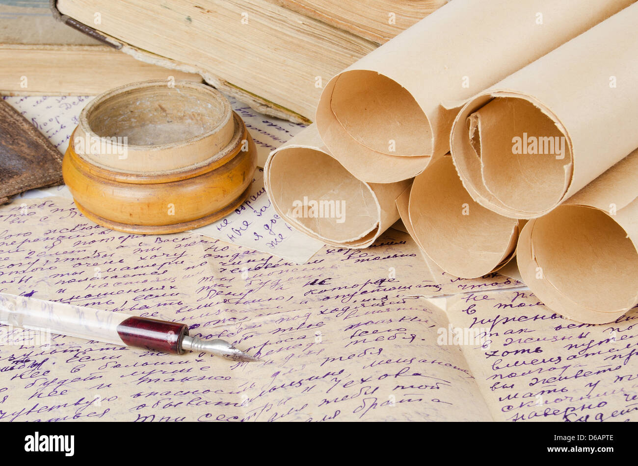 Many ancient scrolls on old letters Stock Photo - Alamy