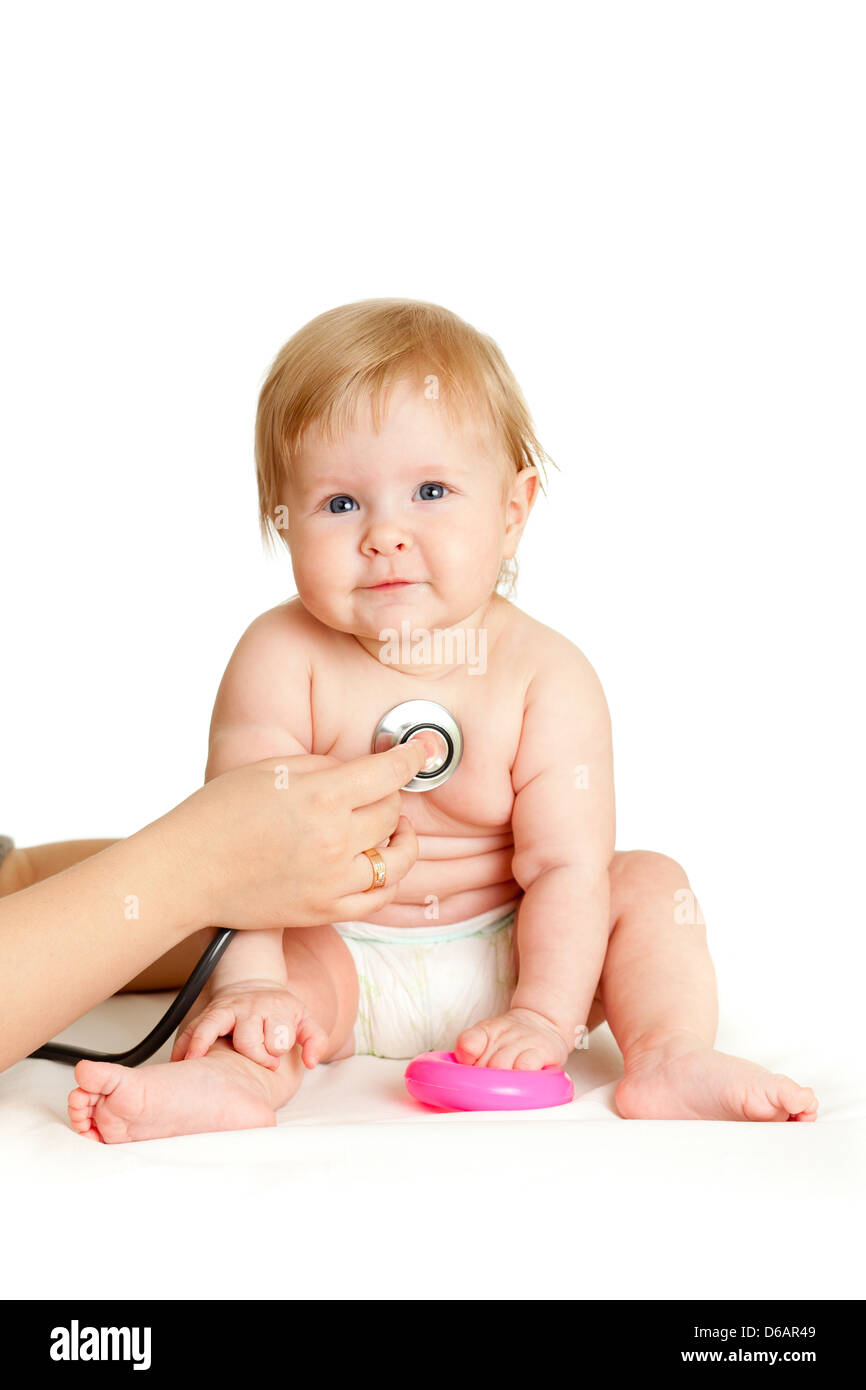 Doctor with child on a white background Stock Photo - Alamy