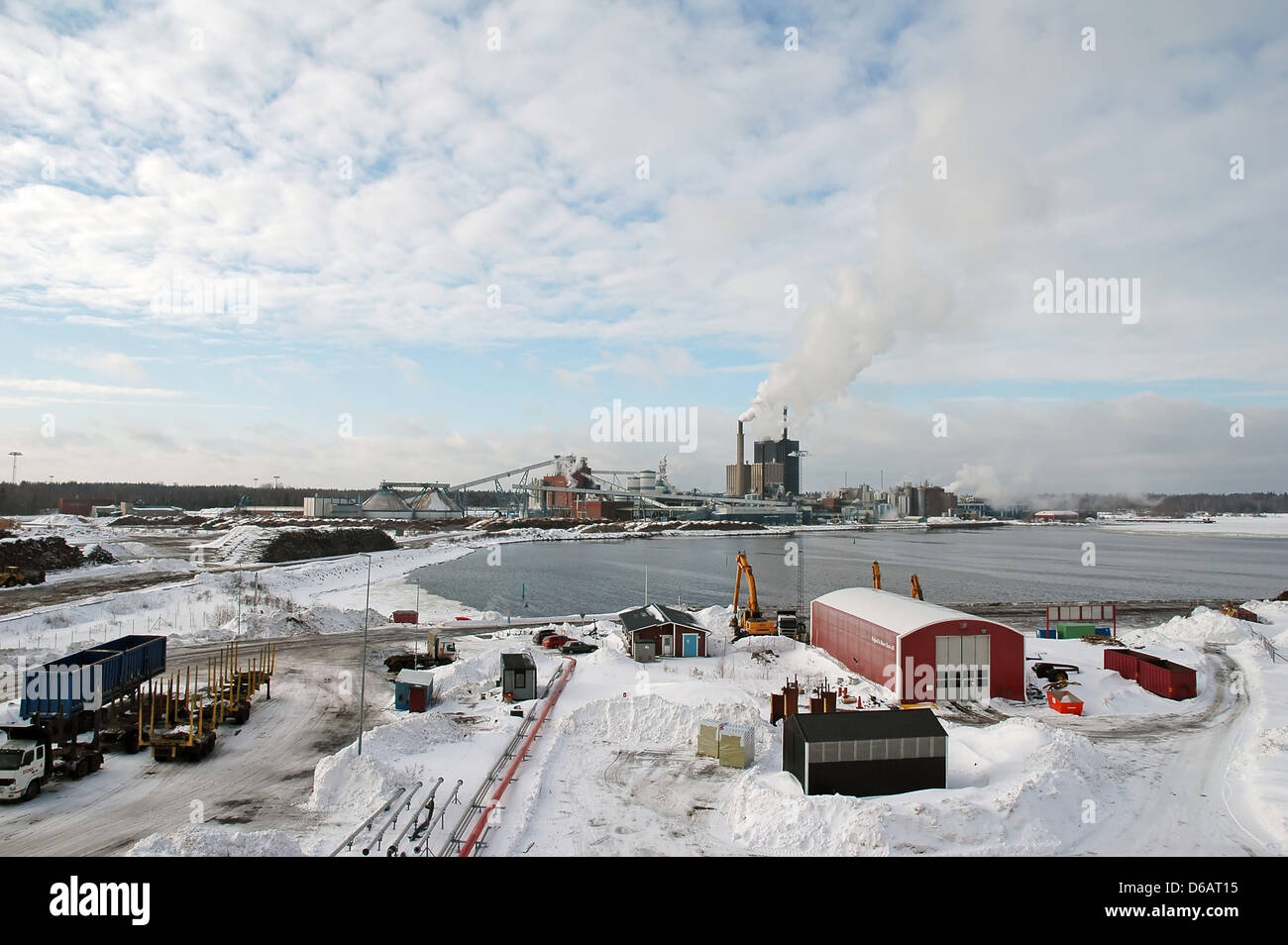Factory with smoke on sky, Sweden, Skutskär - paper mill Stock Photo ...