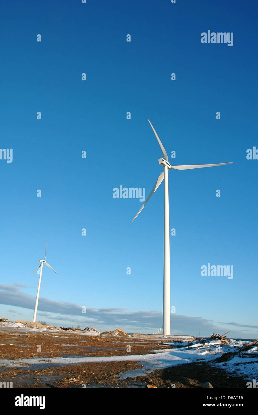 wind turbine generating electricity at seaside in Sweden Stock Photo ...