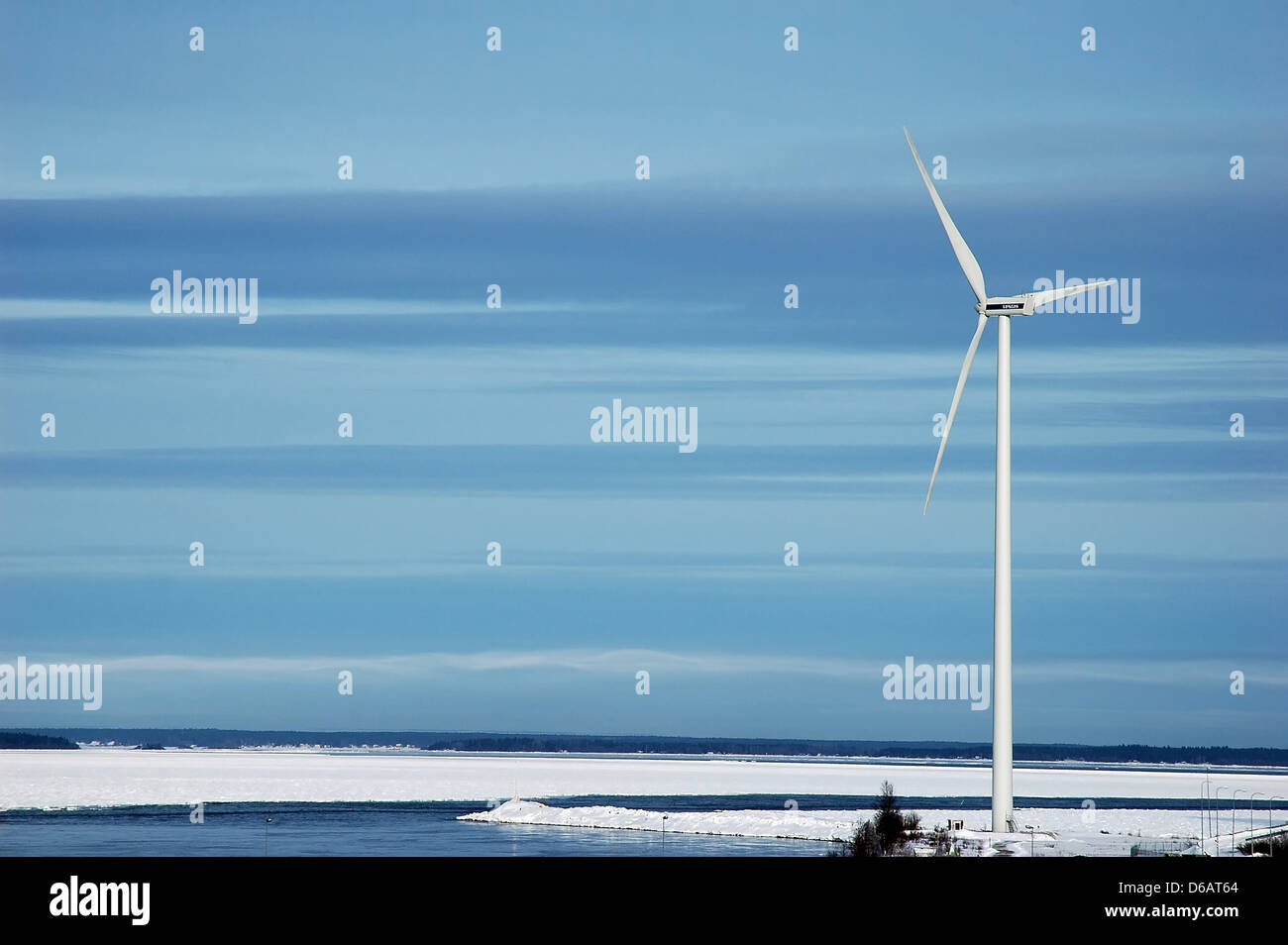 wind turbine generating electricity at seaside in Sweden Stock Photo ...