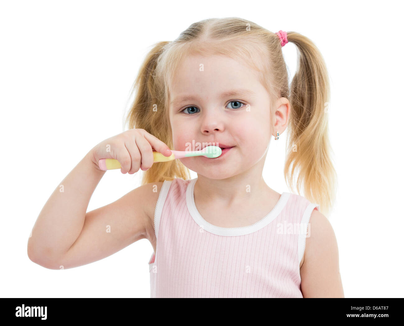cute child girl brushing teeth isolated on white background Stock Photo ...