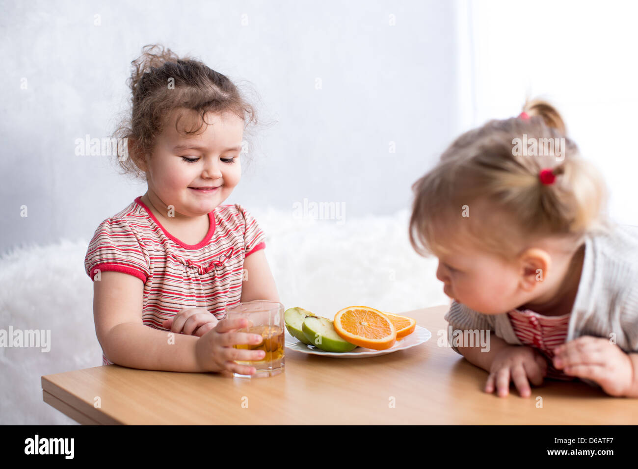 children eating healthy food in kitchen Stock Photo - Alamy