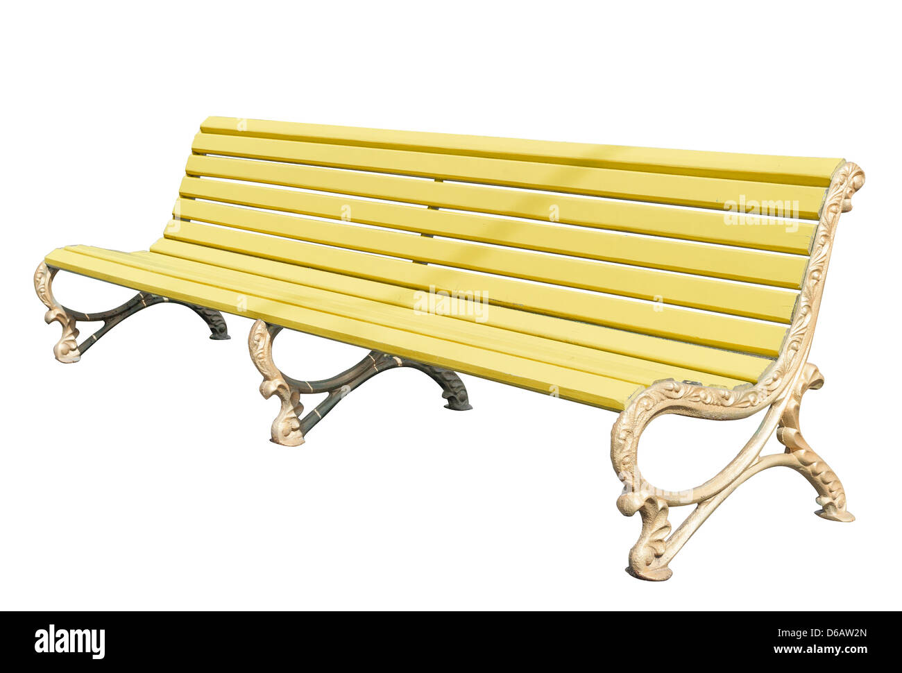 yellow park bench . Isolated over white background Stock Photo - Alamy