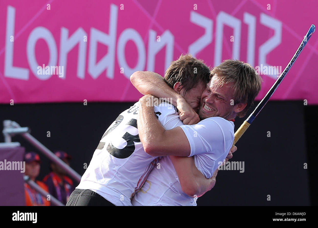 Germany's Florian Fuchs (L) celebrates his goal with his teammate ...