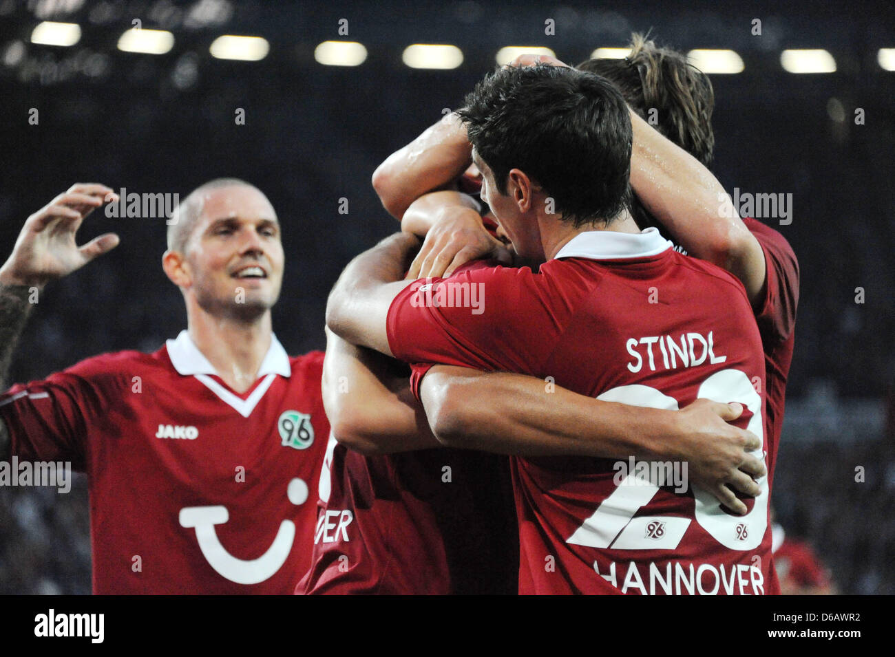 Players of Hanover celebrate after scoring the 1-0 during the Europa ...