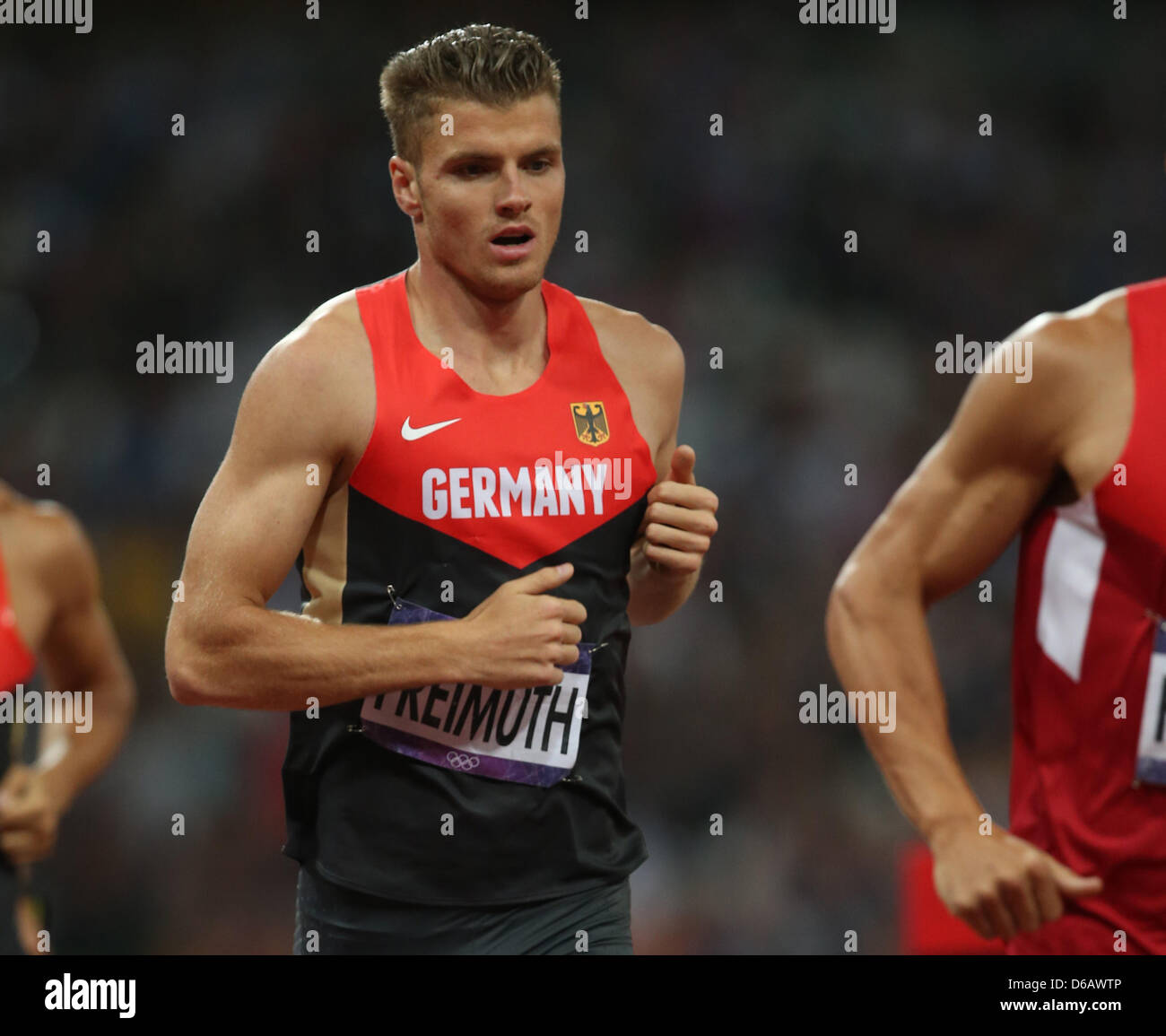 Rico Freimuth (L) of Germany competes during the Men's Decathlon 1500m ...