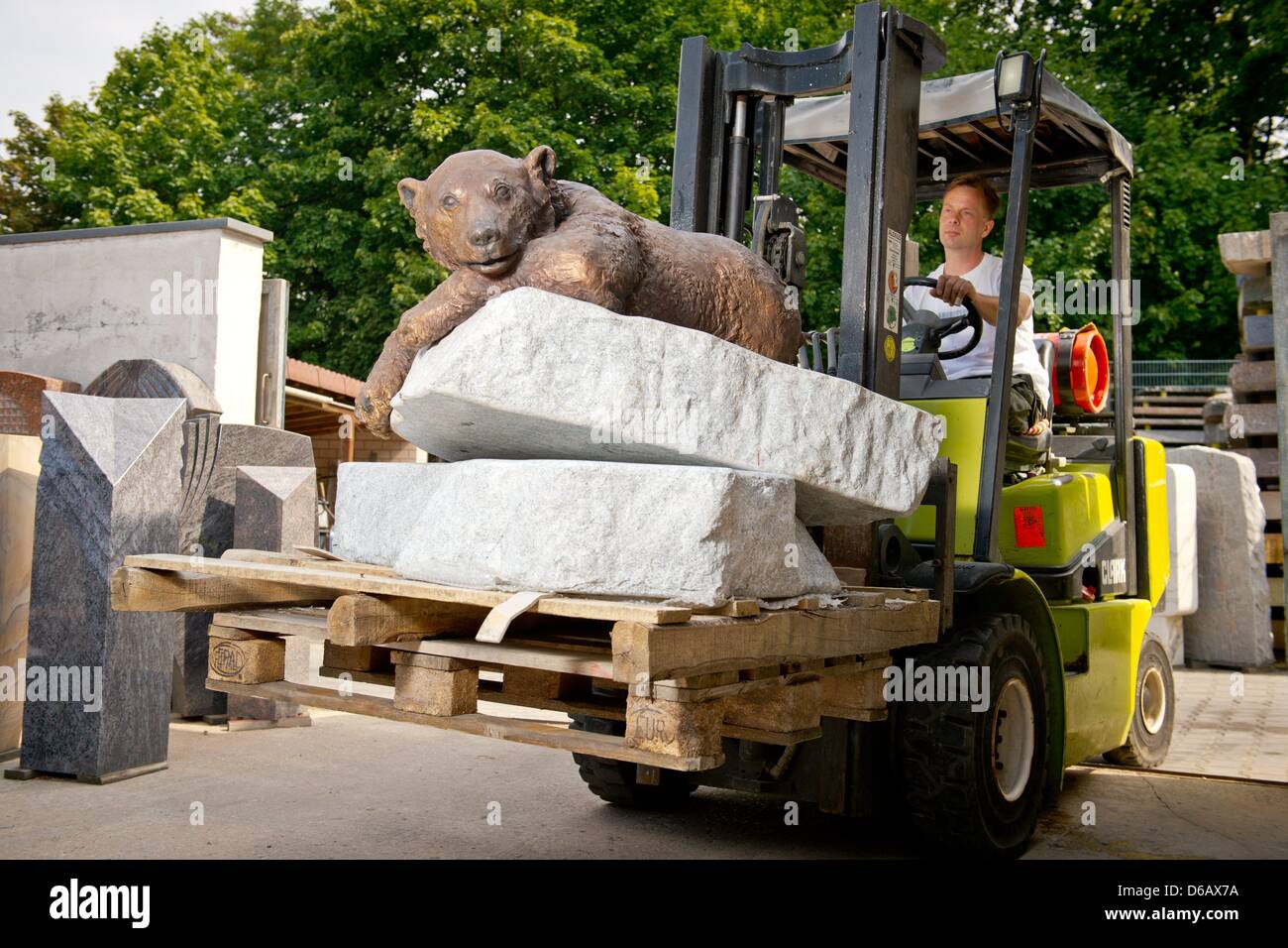 A 120kg heavy bronze statue of polar bear Knut is transported across ...