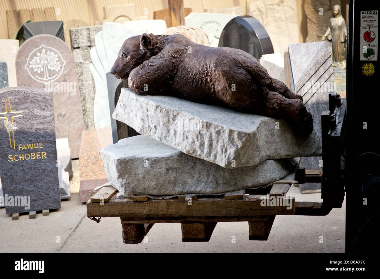A 120kg heavy bronze statue of polar bear Knut is transported across ...