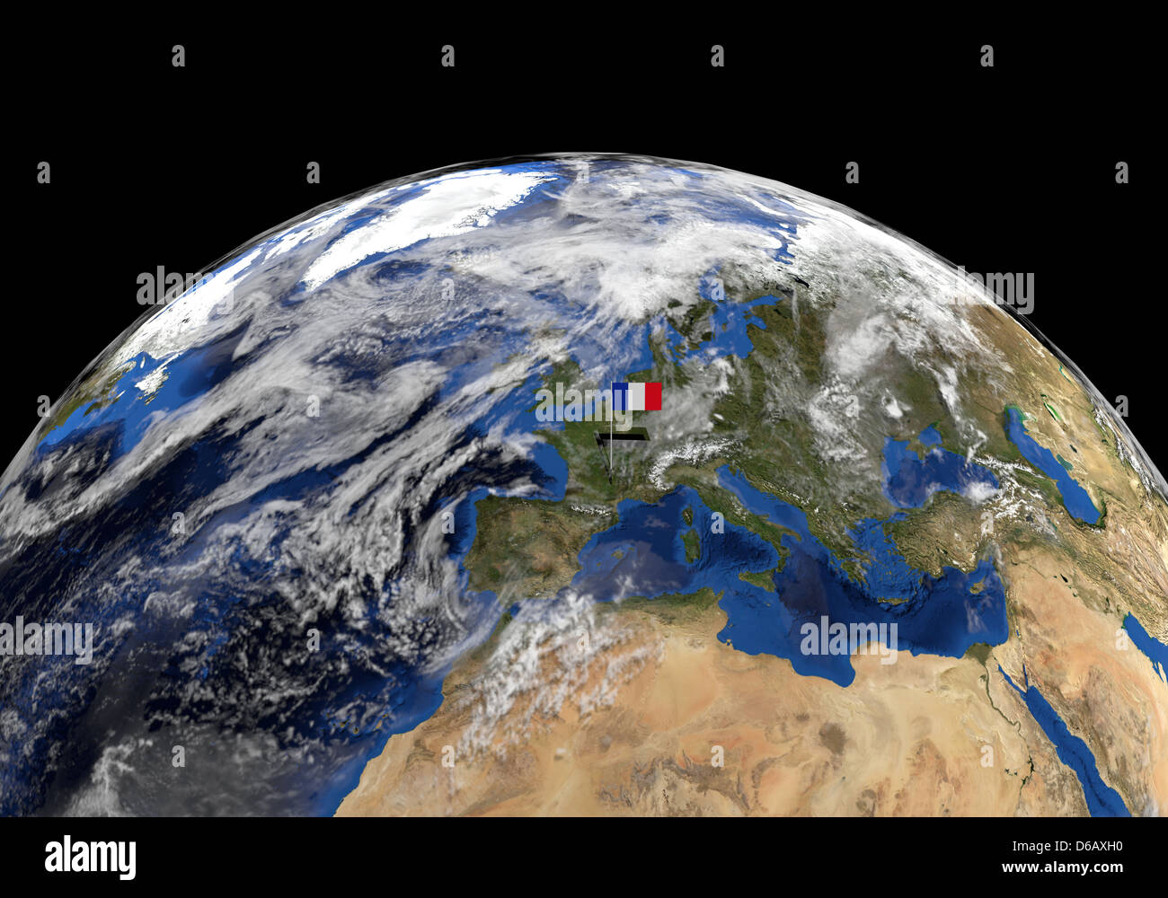 French flag on pole on earth globe illustration Stock Photo - Alamy