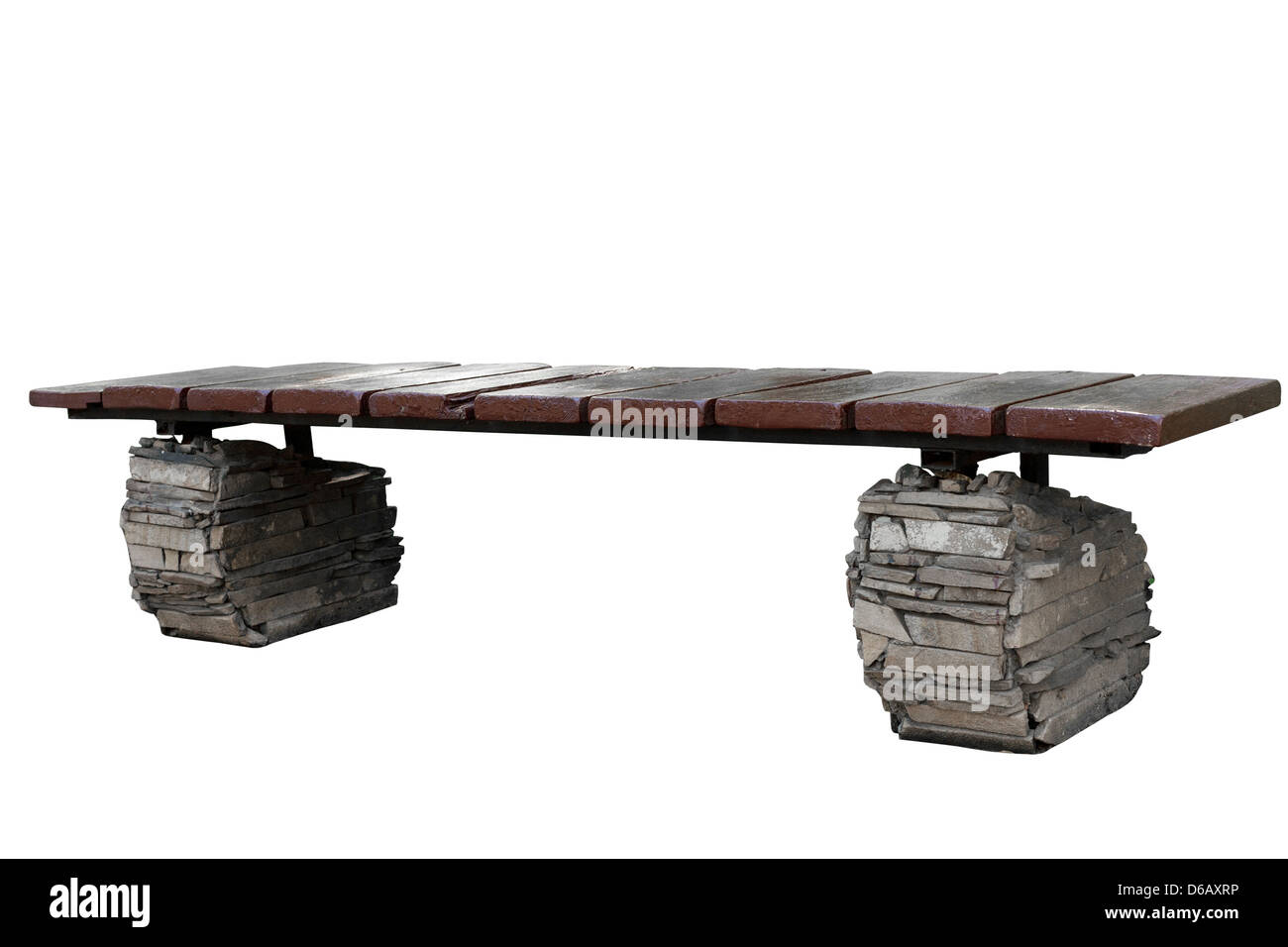 Decorative park bench on stone legs. Isolated over white background ...