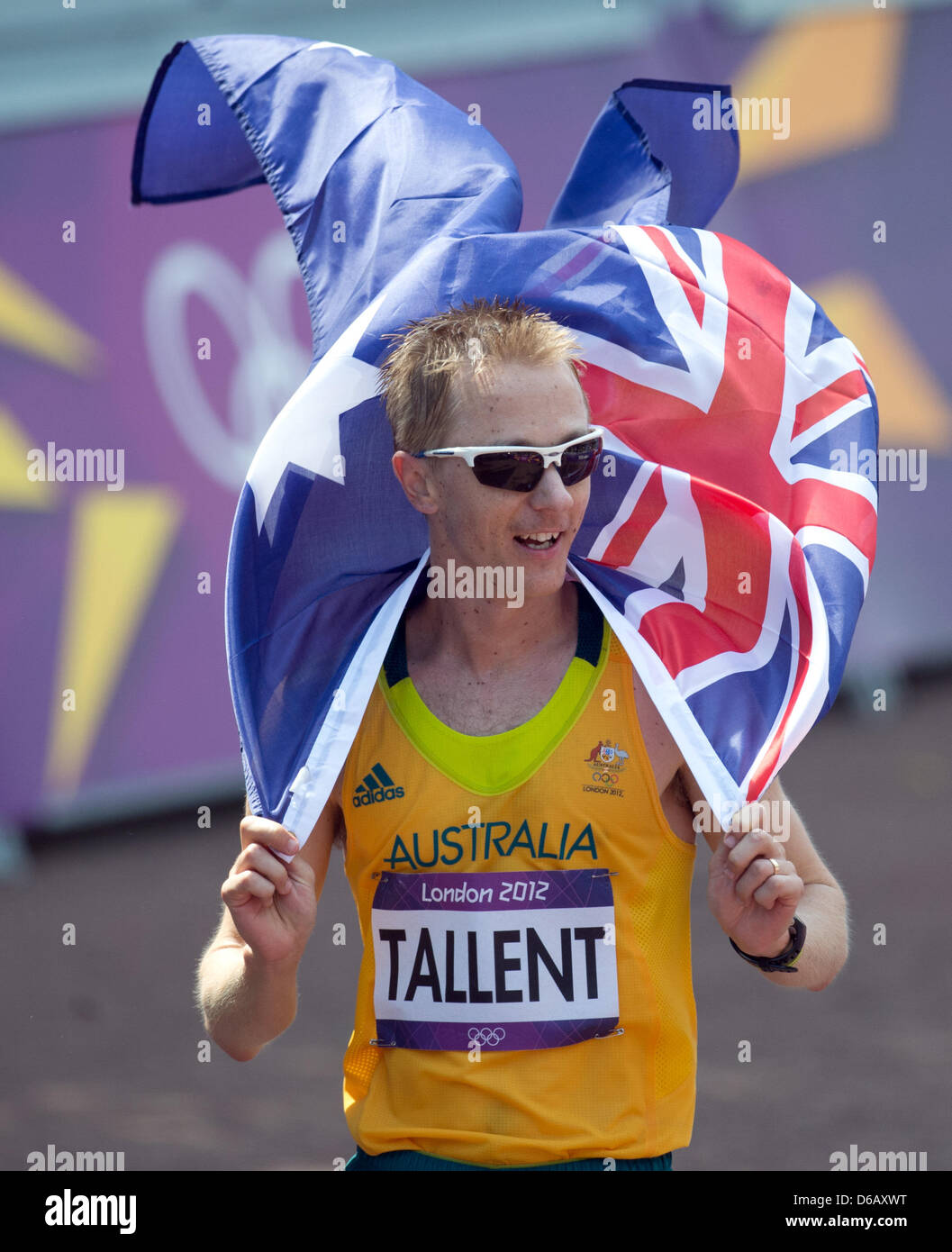 Silver medalist Jared Tallent of Australia celebrates after crossing ...
