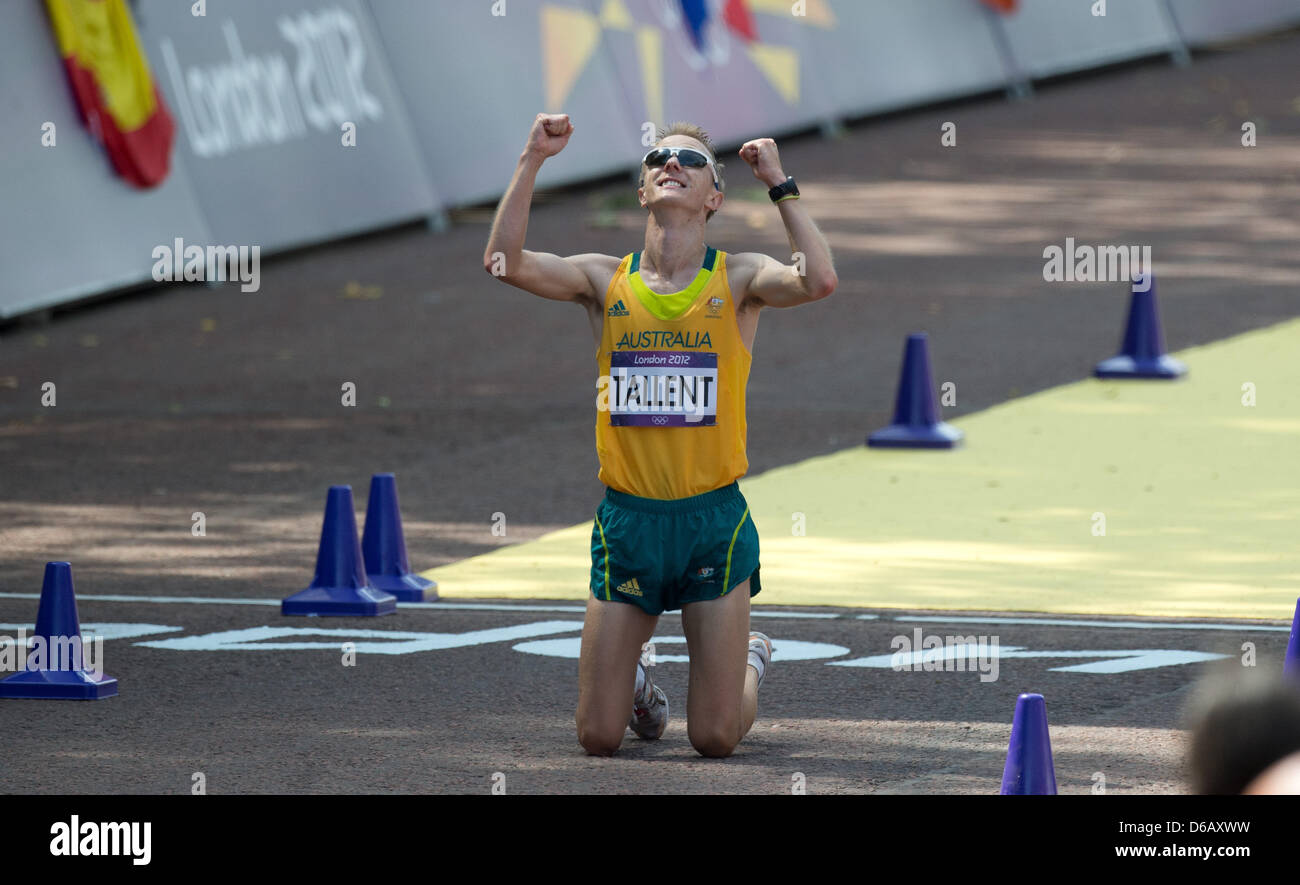 Silver medalist Jared Tallent of Australia celebrates after crossing ...