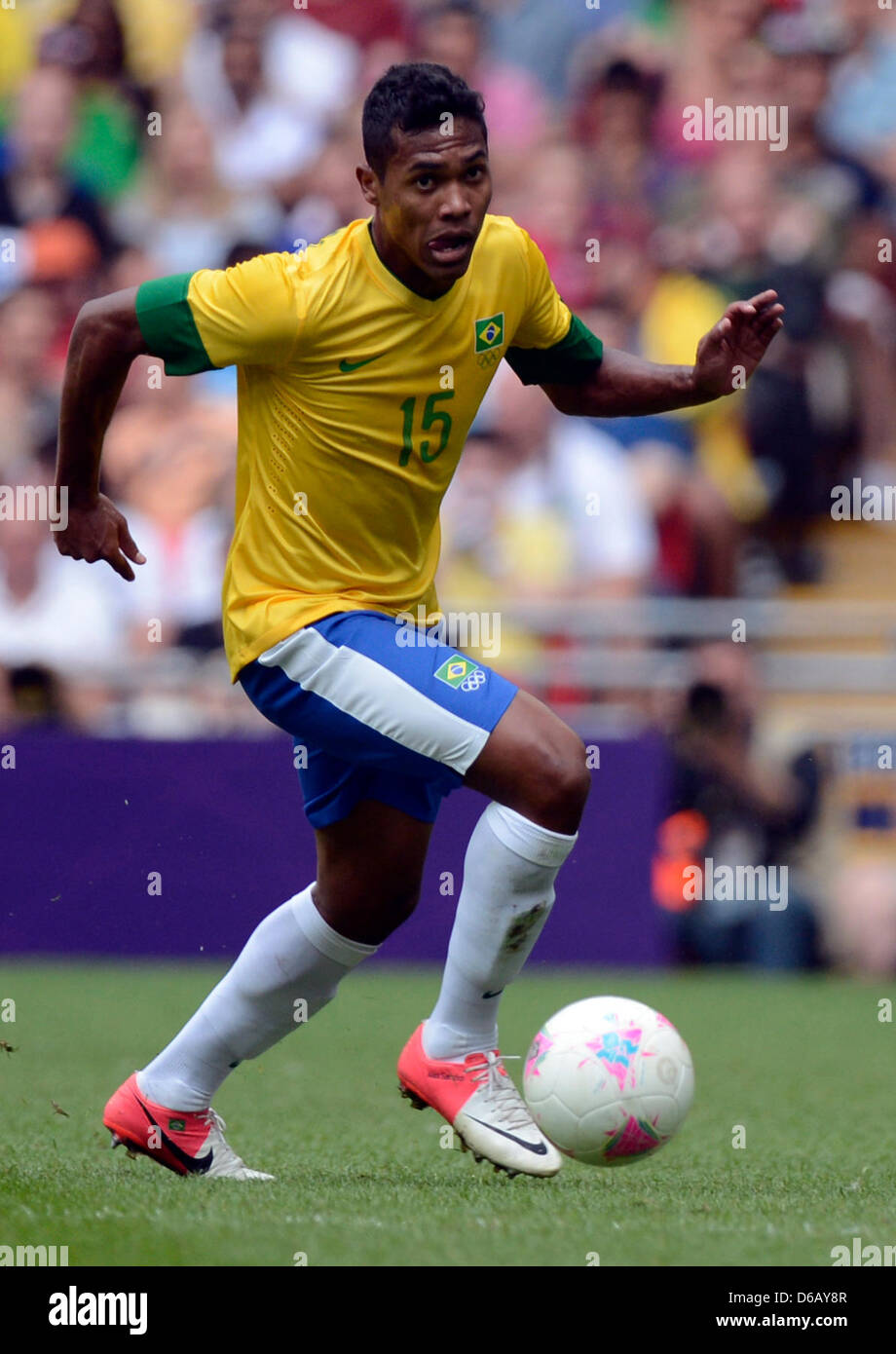 Brazil's Alex Sandro controls the ball duiring the Men's Soccer Gold ...
