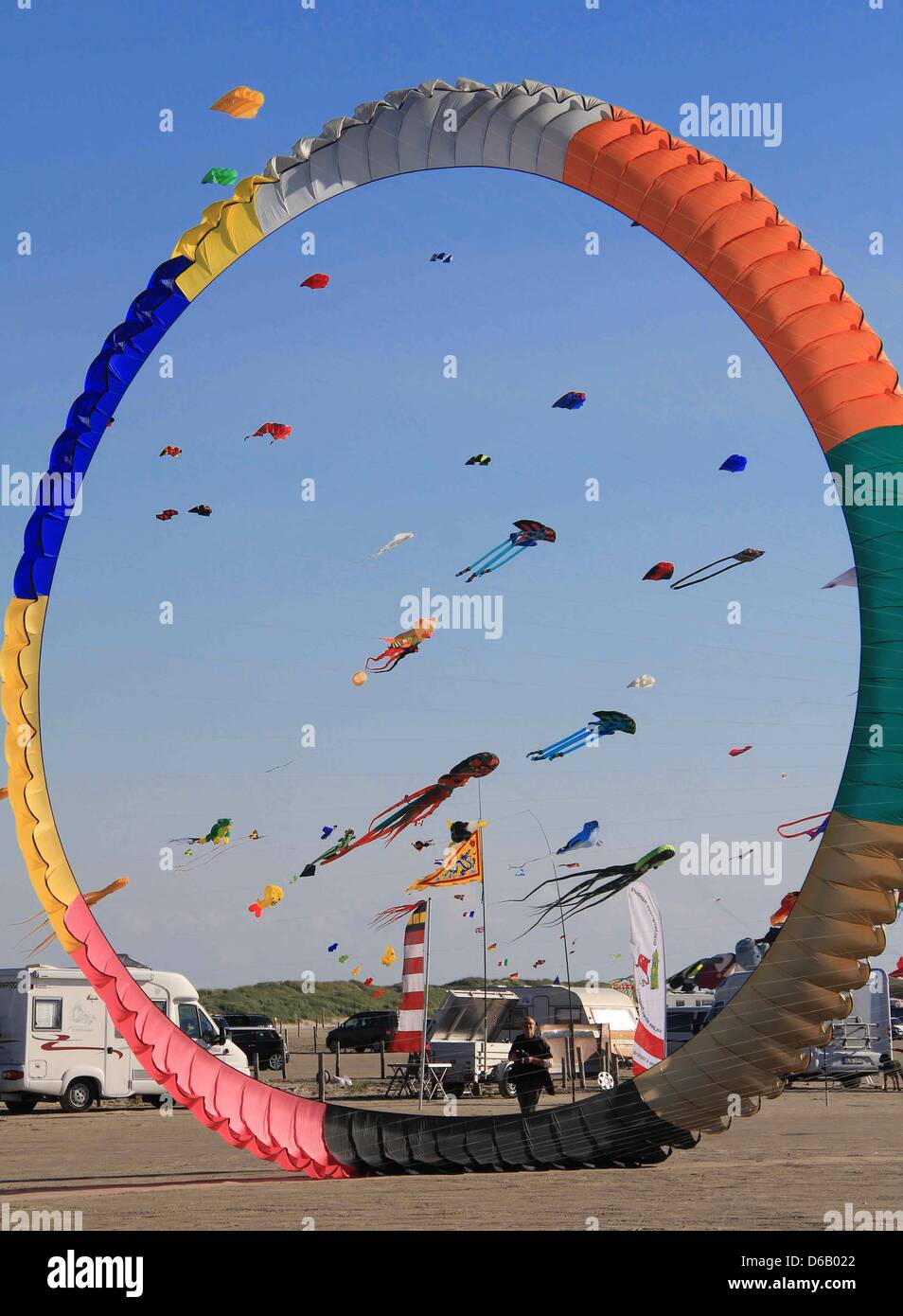 Numerous kites fly at the beach of St. Peter-Ording, Germany, 11 August ...